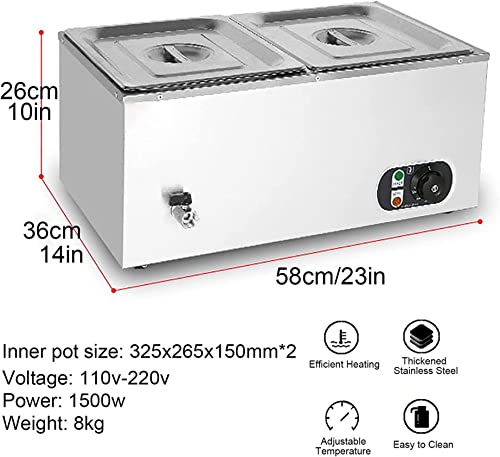 MEHAOC Steam Table for Stainless Steel Buffet Food Heater, Buffet Table Server of Soup Station, Electrical Food Heater with Catering Restaurants Lid (Col