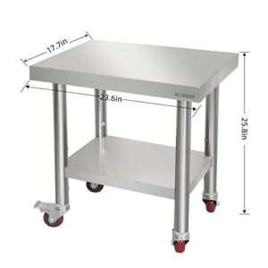 ALLMODR Small Stainless Steel Work Table - Workbench with Undershelf Compact Mini Table for Food Storage and Kitchen Organization