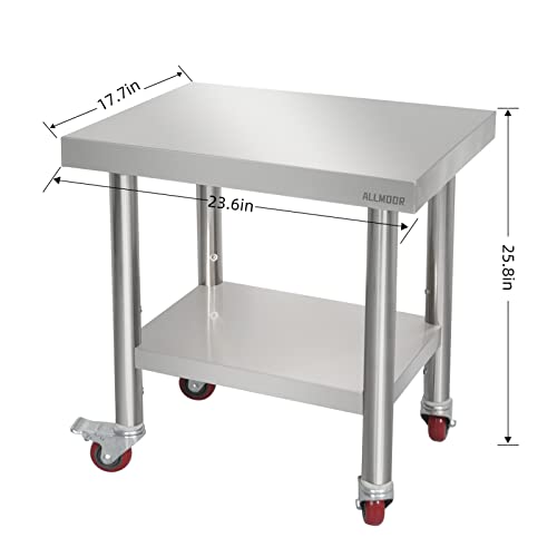 ALLMODR Small Stainless Steel Work Table - Workbench with Undershelf Compact Mini Table for Food Storage and Kitchen Organization