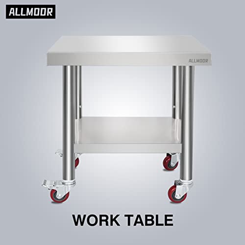 ALLMODR Small Stainless Steel Work Table - Workbench with Undershelf Compact Mini Table for Food Storage and Kitchen Organization