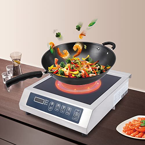 1800W Induction Cooktop Commercial Range Countertop Burners Commercial Induction Cooktop Hot Plate LED Display, 13-Speed Adjustment, Timable