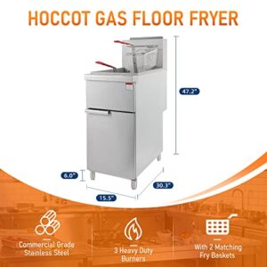 HOCCOT Commercial Deep Fryer with 3 Tube Burners, Stainless Steel Gas Floor Fryer in 90,000 BTU, 40lb. Capacity Deep Fryer with 2 Baskets for Restaurant Kitchen Food truck, 200℉-400℉ Adjustable Temp