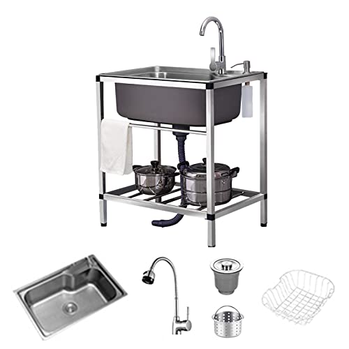 Utility sink kitchen sinks utility sinks for a laundry room 304 stainless steel kitchen sink single bowl With faucet and other accessories Suitable for restaurant, hotel (Size : 53 * 38cm