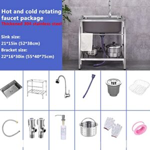 Utility sink kitchen sinks utility sinks for a laundry room 304 stainless steel kitchen sink single bowl With faucet and other accessories Suitable for restaurant, hotel (Size : 53 * 38cm