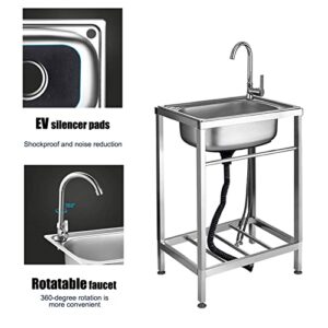 Stainless sink,1 compartment commercial kitchen sink,utility sink single bowl stainless steel,Thickened stainless steel single sink with stainless steel bracket and 360° swivel faucet, (Color : High