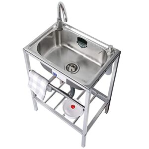 kitchen sink,utility sink single bowl stainless steel,utility sink free standing,stainless steel sink with bracket and faucet and other accessories, suitable for hotels, kitchens, restaurants (siz