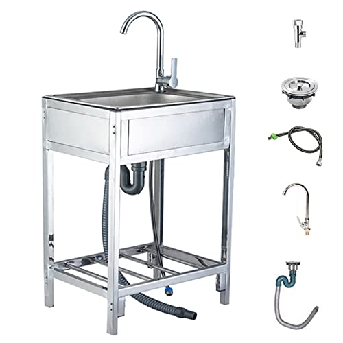 Kitchen sink,commercial 304 stainless steel sink,1 compartment commercial kitchen sink,Equipped with an all-steel sewer system and adjustable hot and cold faucets,suitable for kitchens,garages, (Colo