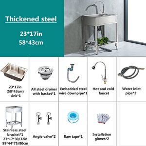 Kitchen sink,commercial 304 stainless steel sink,1 compartment commercial kitchen sink,Equipped with an all-steel sewer system and adjustable hot and cold faucets,suitable for kitchens,garages, (Colo