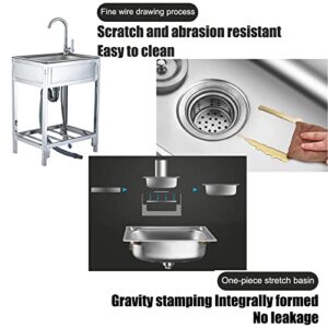 Kitchen sink,commercial 304 stainless steel sink,1 compartment commercial kitchen sink,Equipped with an all-steel sewer system and adjustable hot and cold faucets,suitable for kitchens,garages, (Colo