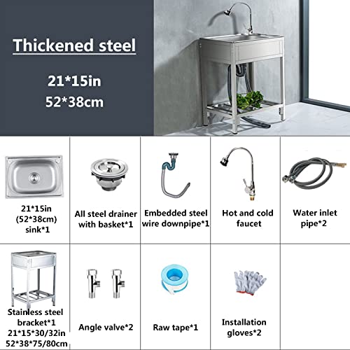 Kitchen sink,commercial 304 stainless steel sink,1 compartment commercial kitchen sink,Equipped with an all-steel sewer system and adjustable hot and cold faucets,suitable for kitchens,garages, (Colo