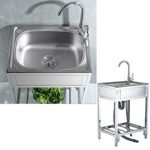 Kitchen sink,commercial 304 stainless steel sink,1 compartment commercial kitchen sink,Equipped with an all-steel sewer system and adjustable hot and cold faucets,suitable for kitchens,garages, (Colo