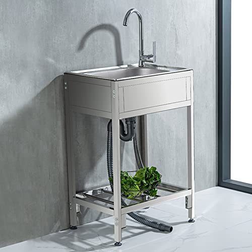 Kitchen sink,commercial 304 stainless steel sink,1 compartment commercial kitchen sink,Equipped with an all-steel sewer system and adjustable hot and cold faucets,suitable for kitchens,garages, (Colo