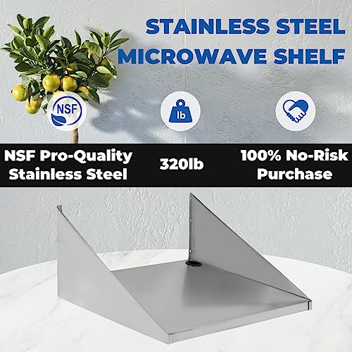 Anrain Stainless Steel Microwave Shelf 320lbs, 18'' x 24'' Microwave Shelf for Heavy Duty Use, Microwave Shelf Wall Mount for Home Kitchens, Commercial Restaurants and Bars, NSF Certified