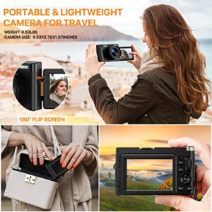 4K Digital Camera for Photography with 3'' 180°Flip Screen, Autofocus 48MP Vlogging Cameras for YouTube Compact Camera with 16X Digital Zoom 32GB SD Card, 2 Batteries and Charging Stand for Travel