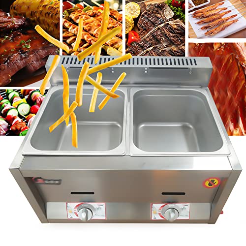 2 × 6L Pans Food Warmer Heater, Commercial Stainless Steel Gas Buffet Countertop Food Warmer Table Steamer Soup Warmer Gas Deep Fryer for Catering and Restaurants