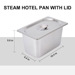 BotaBay 8 Pack Stainless Steam Hotel Pan 1/4 Size 6" Deep Steam Table Pan with Lid 0.8 mm Thick Stainless Steel Anti Jam Steam Pan Restaurant Anti Clogging Steamer for Party, Restaurant, Hotel