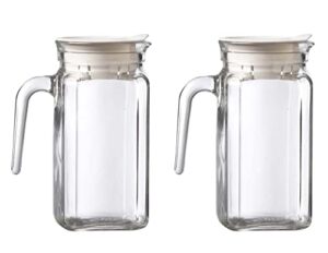 amici home italian igloo quadra glass pitcher with lid and spout | set of 2 | 17-ounce | clear glass water pitcher for refrigerator | carafe for iced tea, juice, milk, cold brew and mimosa bar