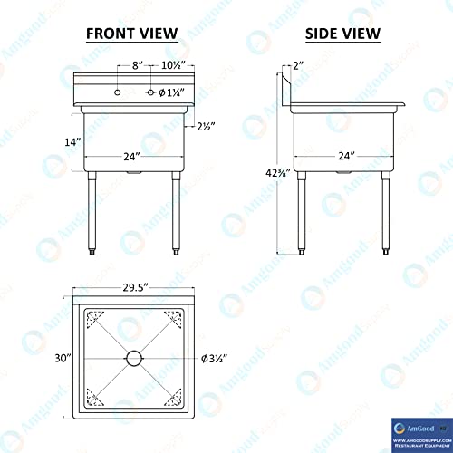 AmGood Stainless Steel Prep & Utility Sink | 304 Stainless Steel | Overall Size: 29 3/4" x 23 5/8" | Restaurant, Kitchen, Laundry, Garage | NSF (Bowl Size: 24" x 18" No Faucet)