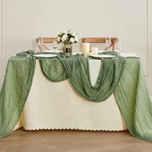 Sage Green Cheesecloth Table Runner - 13.3Ft Boho Gauze Cheese Cloth Table Runner 35x160 Inch Long Romantic Sheer Table Runner for Wedding Bridal Baby Shower Birthday Party Table Decoration