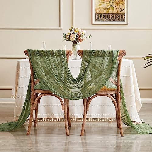 Sage Green Cheesecloth Table Runner - 13.3Ft Boho Gauze Cheese Cloth Table Runner 35x160 Inch Long Romantic Sheer Table Runner for Wedding Bridal Baby Shower Birthday Party Table Decoration