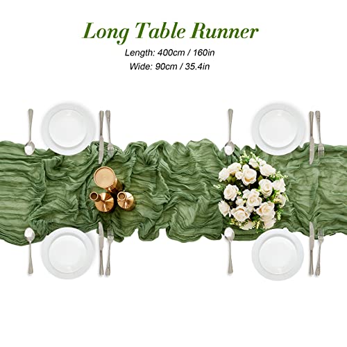 Sage Green Cheesecloth Table Runner - 13.3Ft Boho Gauze Cheese Cloth Table Runner 35x160 Inch Long Romantic Sheer Table Runner for Wedding Bridal Baby Shower Birthday Party Table Decoration