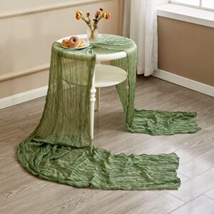 Sage Green Cheesecloth Table Runner - 13.3Ft Boho Gauze Cheese Cloth Table Runner 35x160 Inch Long Romantic Sheer Table Runner for Wedding Bridal Baby Shower Birthday Party Table Decoration