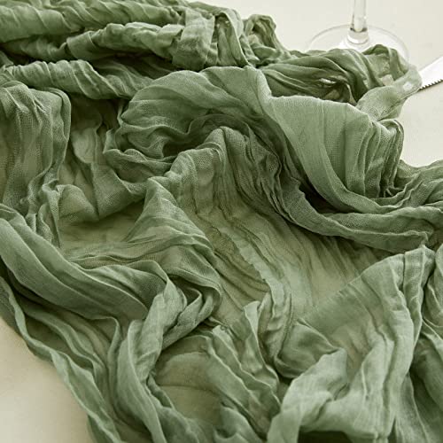 Sage Green Cheesecloth Table Runner - 13.3Ft Boho Gauze Cheese Cloth Table Runner 35x160 Inch Long Romantic Sheer Table Runner for Wedding Bridal Baby Shower Birthday Party Table Decoration