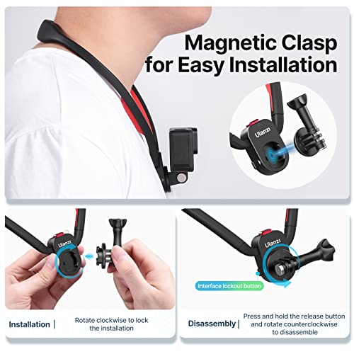 Magnetic Neck Holder Mount for Gopro - ULANZI Go Quick II POV Necklace Mount Quick Release Hands Free Mounting Attachments Vlog Aceessories for Gopro Hero11 10 9 8 7 Black DJI Action 3