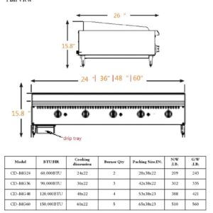 Commercial Griddle Manual 48" Countertop Natural Gas - 120000 BTU NSF CD-MG48