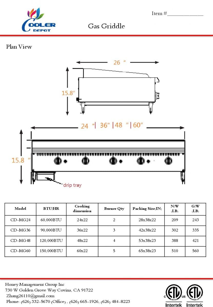 Commercial Griddle Manual 48" Countertop Natural Gas - 120000 BTU NSF CD-MG48