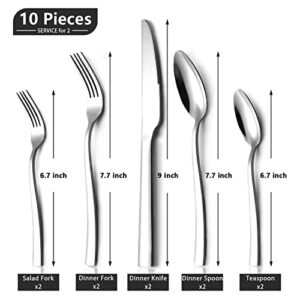 Kzovone Silverware Set, Stainless Steel Extra thick Square Flatware Set, Food-Grade Cutlery Tableware Set, Mirror Finish (10-Piece)