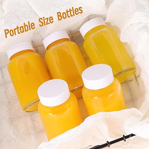 HINGWAH 12 Pack 4 OZ Glass Shot Bottles with Caps, 120 ML Empty Wellness Juice Shot Bottles, Reusable Clear Glass Bottles for Juice, Shots and Homemade Beverages