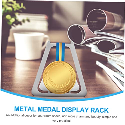 DECHOUS Table Top Easel Glass Display Case Medal Display Stand Ribbon Holder Sports Medal Storage Stand Iron 3D Metal Silver Showcase Desktop Stand Photo Stand