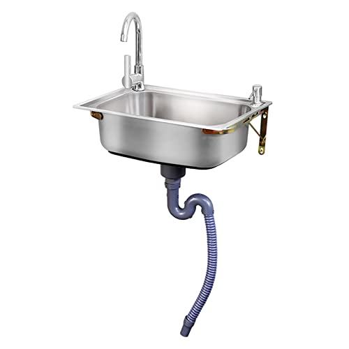 Kitchen sinks,wall mounted stainless steel sink,bar sink,304 stainless steel kitchen sink single bowl Suitable for hotel, outdoor, restaurant, kitchen, garage, laundry room (Size : 58 * 43cm)