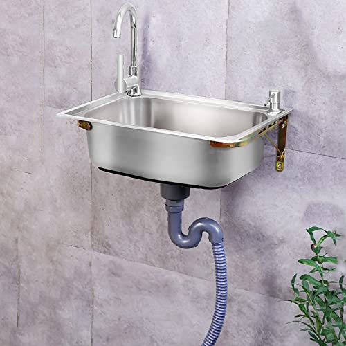 Kitchen sinks,wall mounted stainless steel sink,bar sink,304 stainless steel kitchen sink single bowl Suitable for hotel, outdoor, restaurant, kitchen, garage, laundry room (Size : 58 * 43cm)