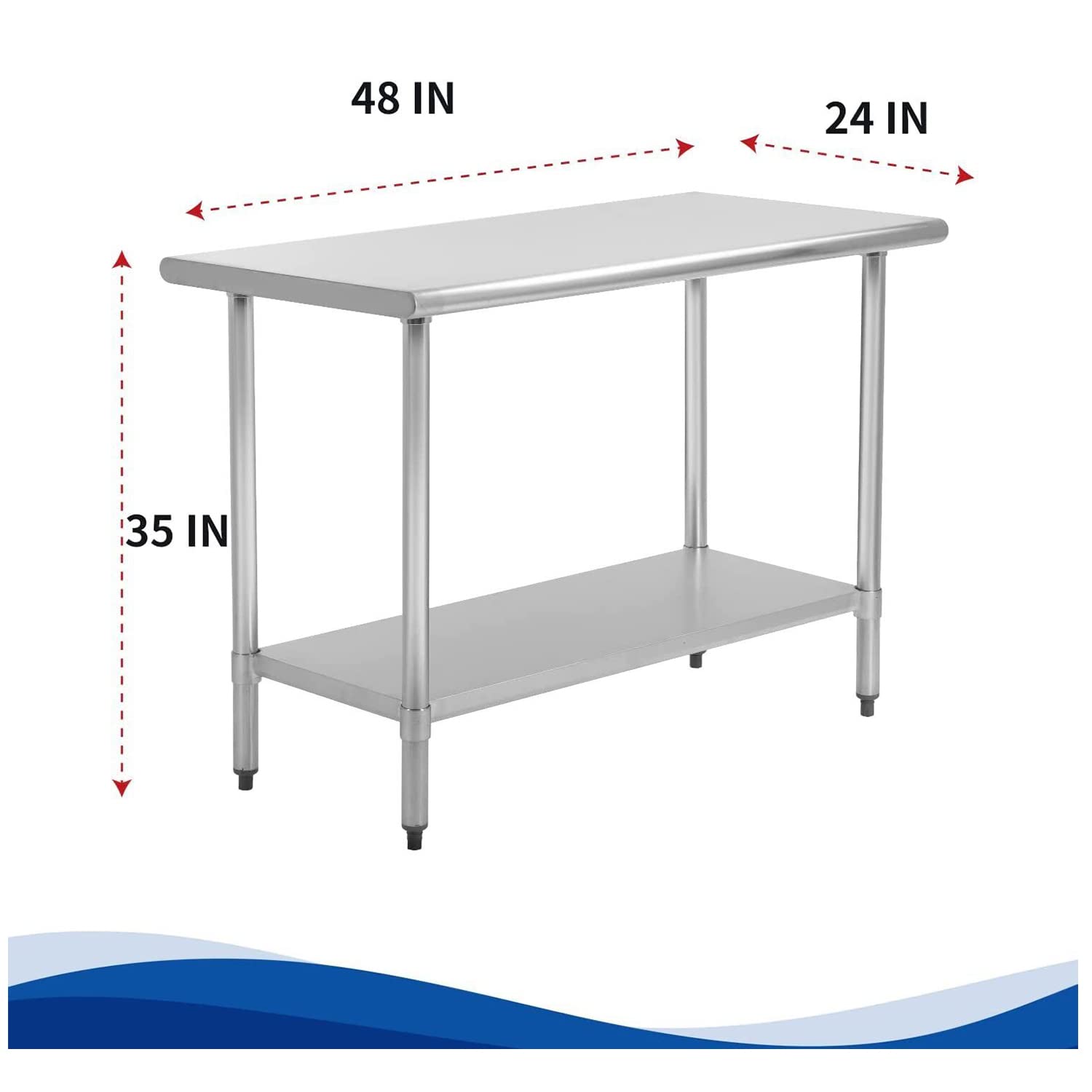 Saranya 18 Shop New Modern Silver 48 inches Commercial Stainless Steel Work Table with Wheels Adjustable Cook Under Prop Food Strong Cafeteria Shelf Kitchen Restaurant Office Home 48"L x 24"W x 35"H