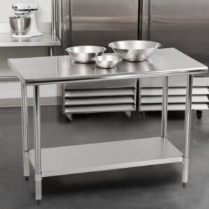 Saranya 18 Shop New Modern Silver 48 inches Commercial Stainless Steel Work Table with Wheels Adjustable Cook Under Prop Food Strong Cafeteria Shelf Kitchen Restaurant Office Home 48"L x 24"W x 35"H