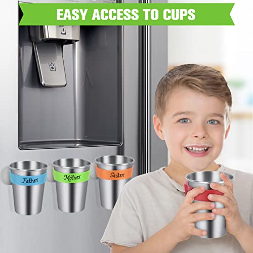 Wownnic Magnetic Cups for Fridge- Magnetic Hanging Cups for Kids- Stainless Steel Cups with Magnetic Cup Holder- 12 Oz Kids Cups Hanging on Fridge or Water Coolers