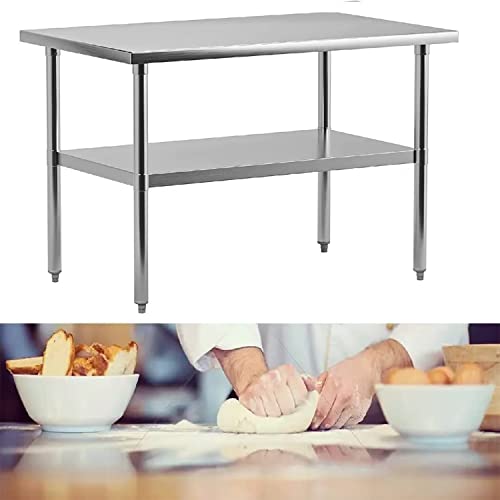 Saranya 18 Shop New Modern Silver 36 inches Stainless Steel Work Table undershelf Adjustable Cook Under Prop Food Strong Commercial Cafeteria Shelf Kitchen Restaurant Office Home 36"L x 24"W x 34"H