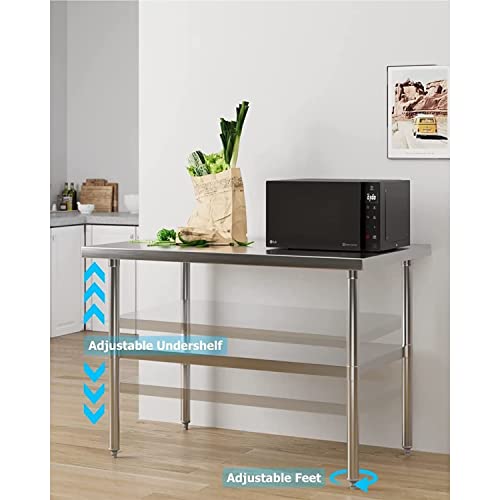 Saranya 18 Shop New Modern Silver 36 inches Stainless Steel Work Table undershelf Adjustable Cook Under Prop Food Strong Commercial Cafeteria Shelf Kitchen Restaurant Office Home 36"L x 24"W x 34"H