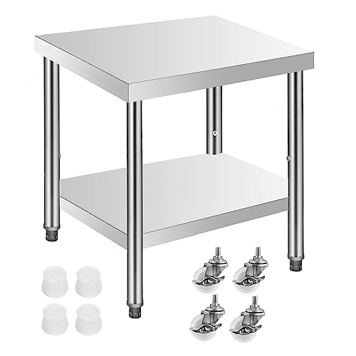 ATMTV Stainless Steel Table for Prep & Work 30x24 Inches, NSF Metal Commercial Kitchen Table with Adjustable Under Shelf and Foot for for Restaurant, Warehouse, Home, Kitchen, Garage