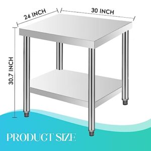 ATMTV Stainless Steel Table for Prep & Work 30x24 Inches, NSF Metal Commercial Kitchen Table with Adjustable Under Shelf and Foot for for Restaurant, Warehouse, Home, Kitchen, Garage