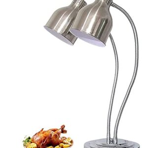 HNCXHX Food Heat Lamp,Commercial Food Warmers for Parties Buffets for Pizza Steak Fried Chicken, Double Head Multi-Directional Adjustment Catering Buffet Heat Lamp,Silver