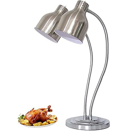 HNCXHX Food Heat Lamp,Commercial Food Warmers for Parties Buffets for Pizza Steak Fried Chicken, Double Head Multi-Directional Adjustment Catering Buffet Heat Lamp,Silver