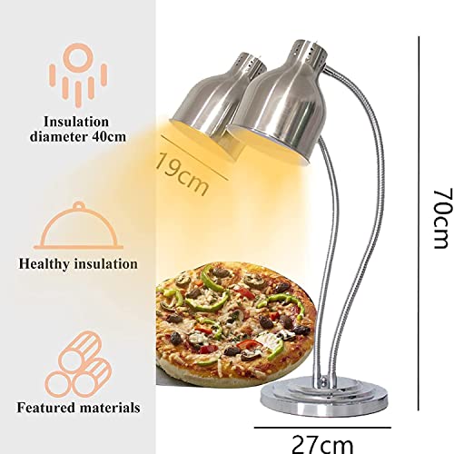 HNCXHX Food Heat Lamp,Commercial Food Warmers for Parties Buffets for Pizza Steak Fried Chicken, Double Head Multi-Directional Adjustment Catering Buffet Heat Lamp,Silver