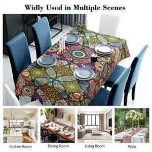 Rectangle Table Cloth, Boho Rectangle Tablecloth, Stain Resistance Water Repellent and Wrinkle-Free, Bohemian Table Cover Decor for Home Kitchen Dining Party Patio Indoor and Outdoor Use, 60'' x 84''