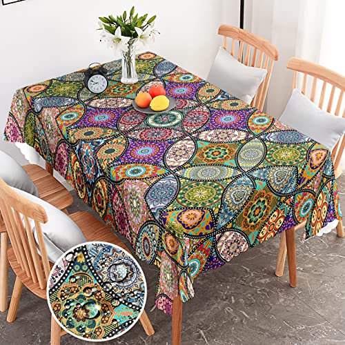 Rectangle Table Cloth, Boho Rectangle Tablecloth, Stain Resistance Water Repellent and Wrinkle-Free, Bohemian Table Cover Decor for Home Kitchen Dining Party Patio Indoor and Outdoor Use, 60'' x 84''