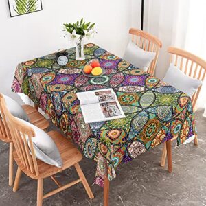 Rectangle Table Cloth, Boho Rectangle Tablecloth, Stain Resistance Water Repellent and Wrinkle-Free, Bohemian Table Cover Decor for Home Kitchen Dining Party Patio Indoor and Outdoor Use, 60'' x 84''