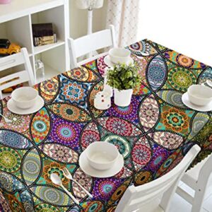 Rectangle Table Cloth, Boho Rectangle Tablecloth, Stain Resistance Water Repellent and Wrinkle-Free, Bohemian Table Cover Decor for Home Kitchen Dining Party Patio Indoor and Outdoor Use, 60'' x 84''