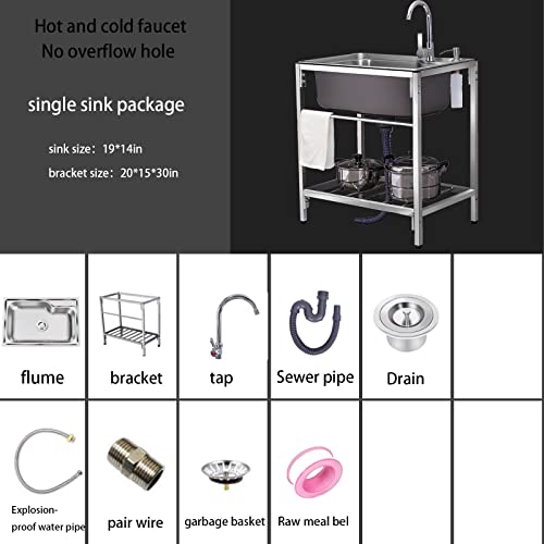 Freestanding Kitchen Sink, Stainless Steel Laundry Sink, Portable Sink with Hot and Cold Water Tap Storage Rack and Drainer Basket for Laundry Room, Kitchen, Garden, Bathroom, Workshop ( Size : 55*40*